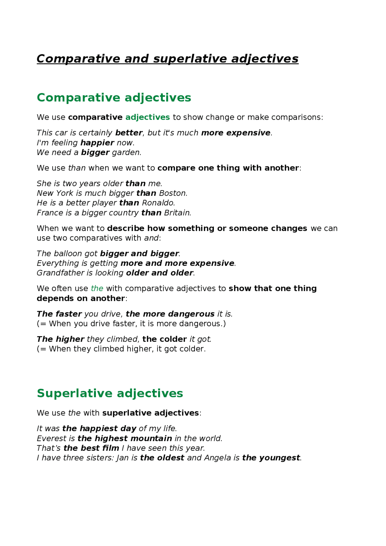Comparative and superlative adjectives - Docsity