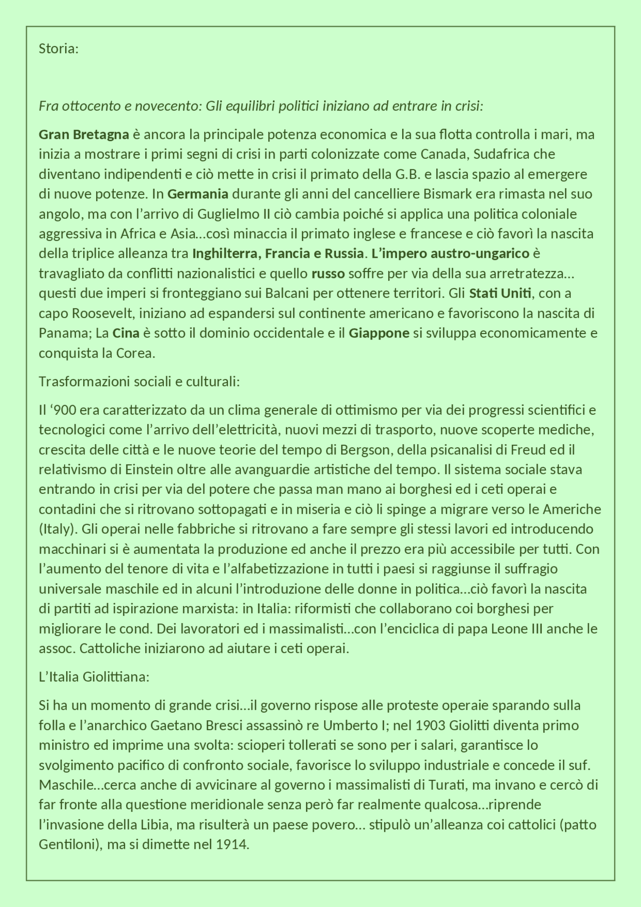 Riassunto programma storia 5* superiore - Docsity