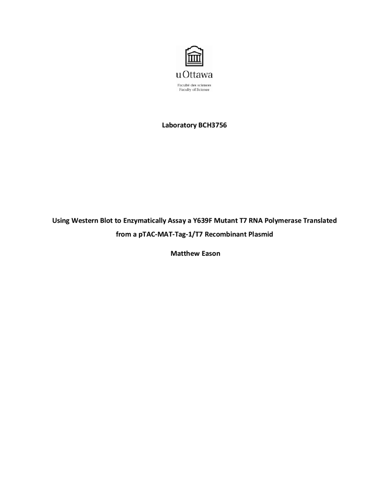 BCH 3756 Laboratory Report Molecular Biology Laboratory - Docsity