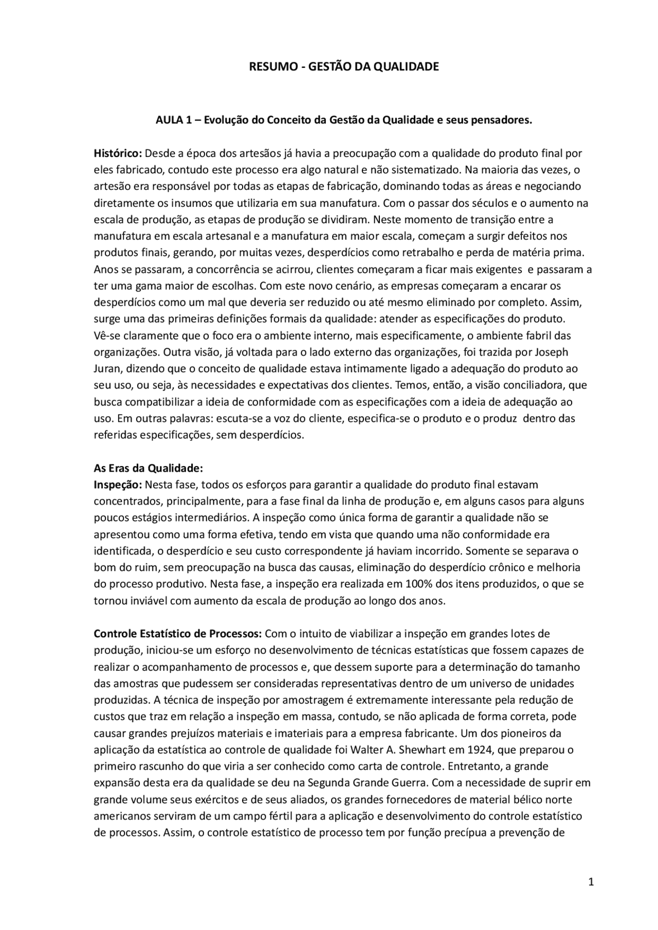 Resumo Gestão Da Qualidade Resumos Gestão Da Qualidade Docsity