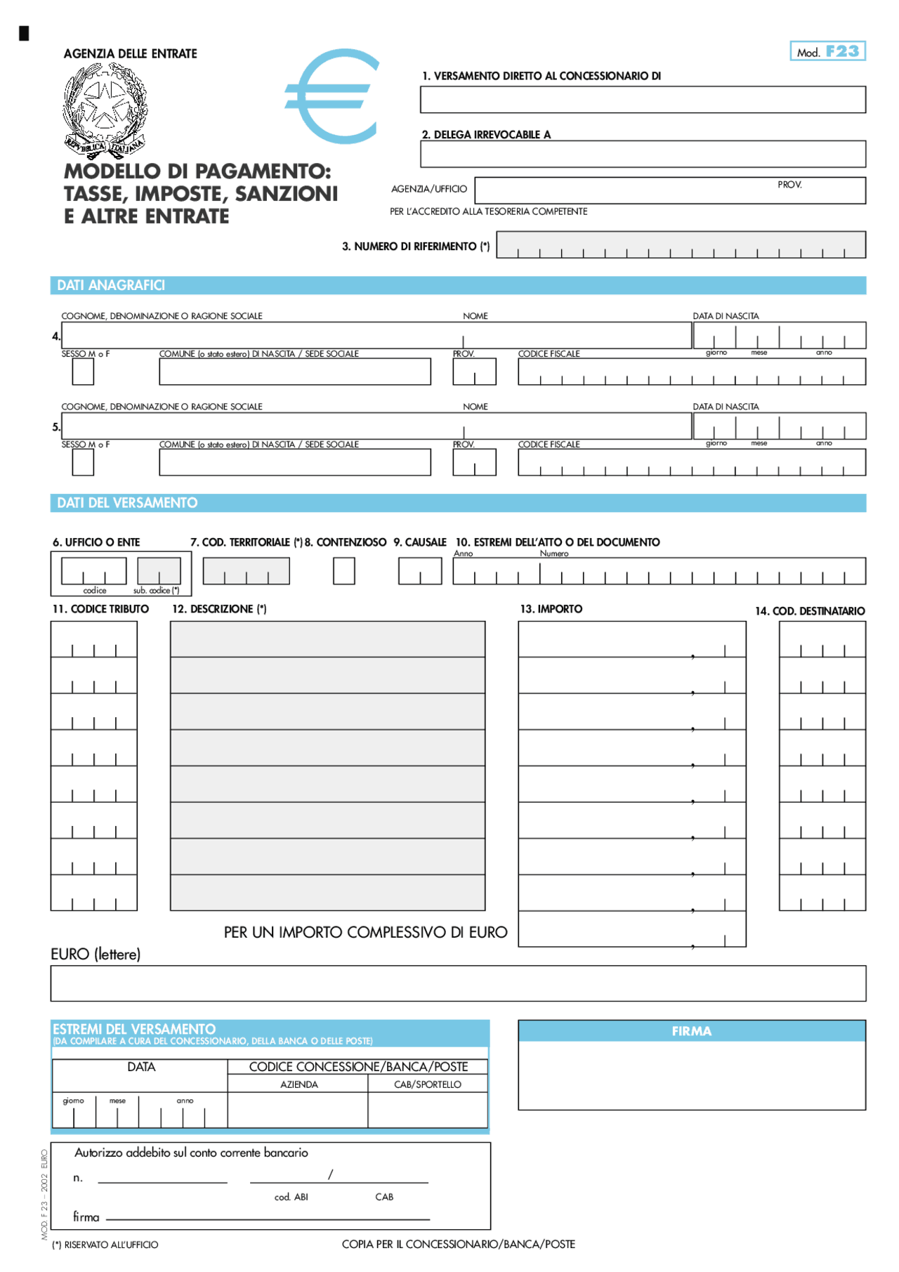 FAC SIMILE MODELLO F23 - Docsity