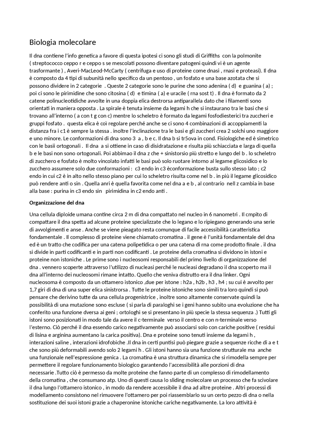 Biologia Molecolare Docsity