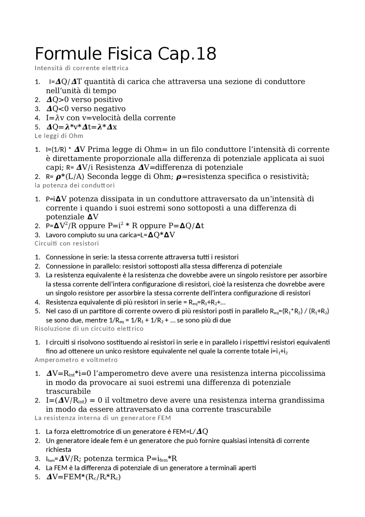 Formulario Elettricità Completo Formulari Di Fisica Docsity