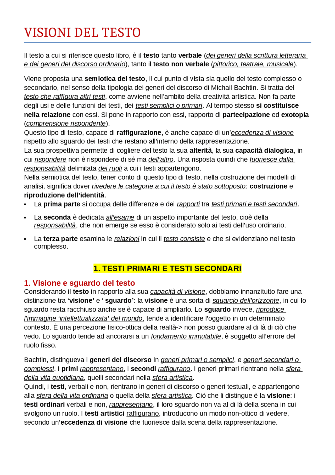 Riassunti Completi Del Libro Visioni Del Testo Docsity