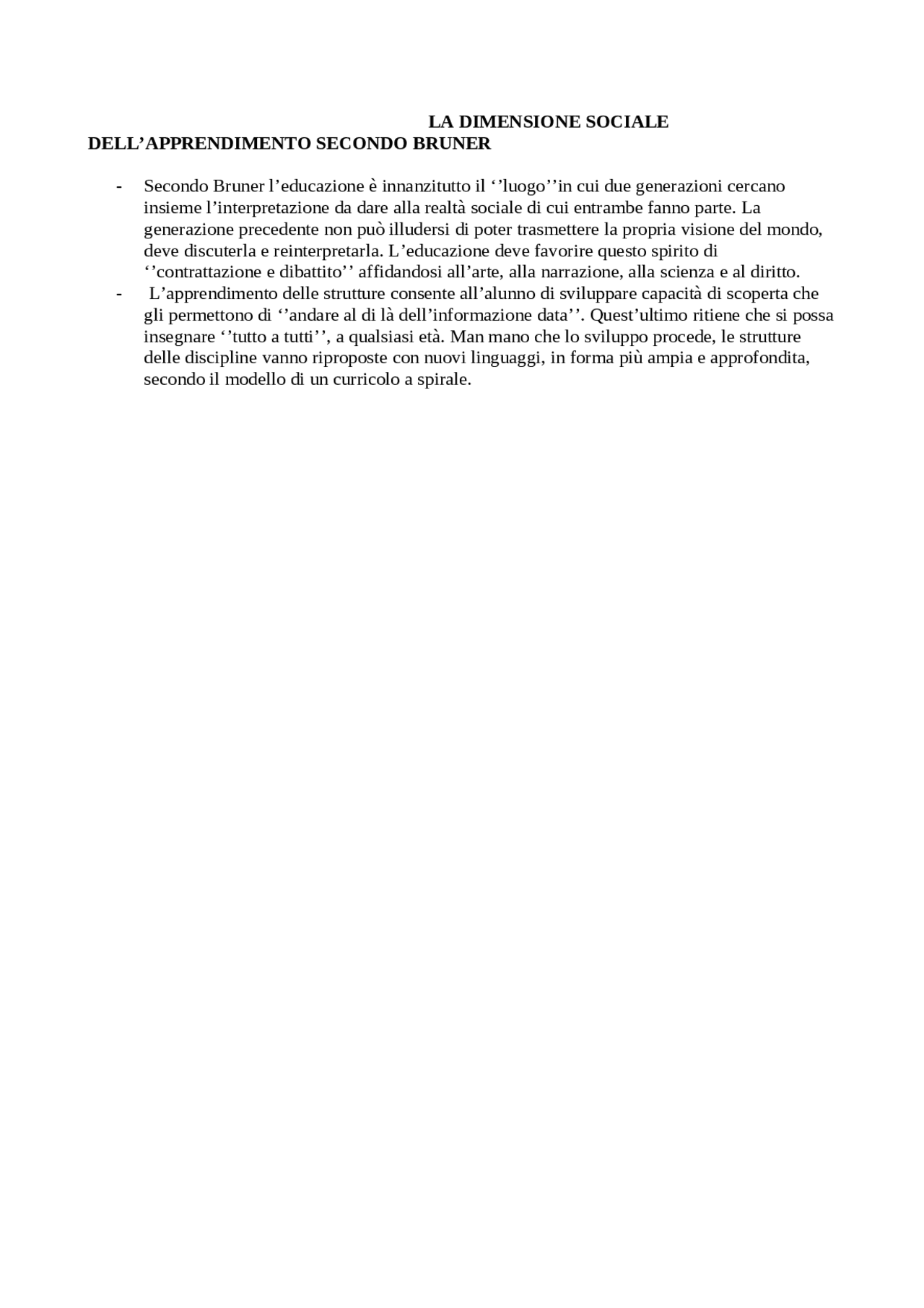 La Dimensione Sociale Di Bruner Docsity