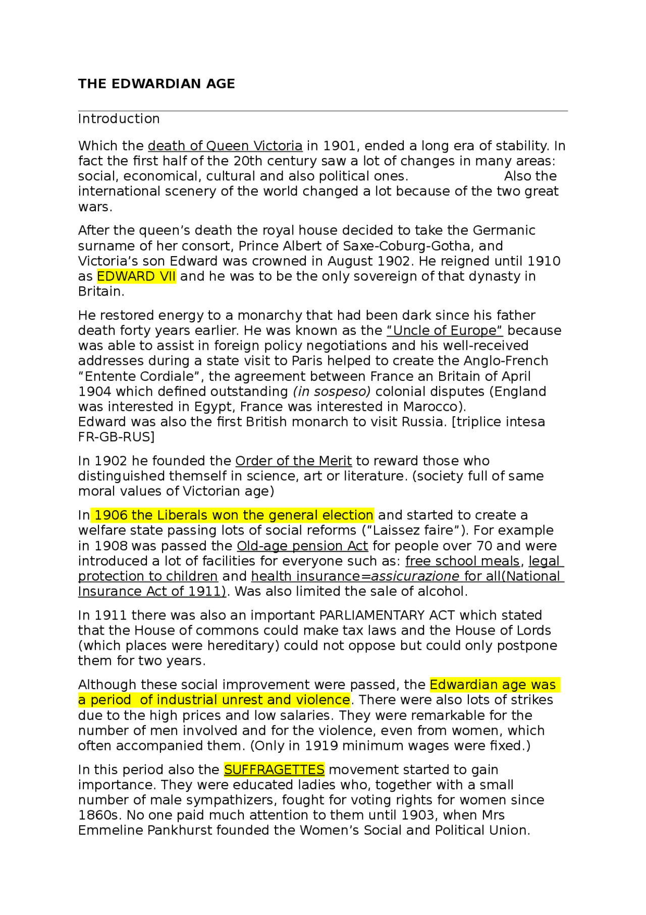 Edwardian Age + Victorian age - Docsity