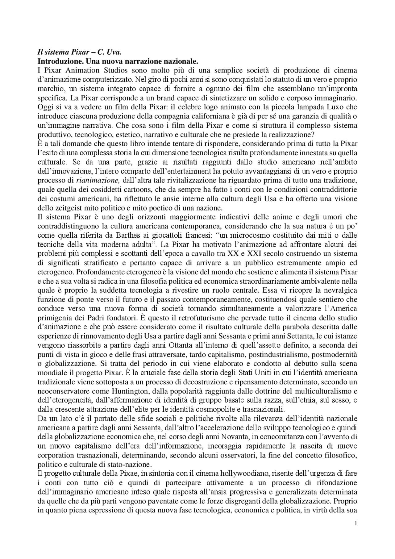 Riassunto Sistema Pixar C Uva Docsity