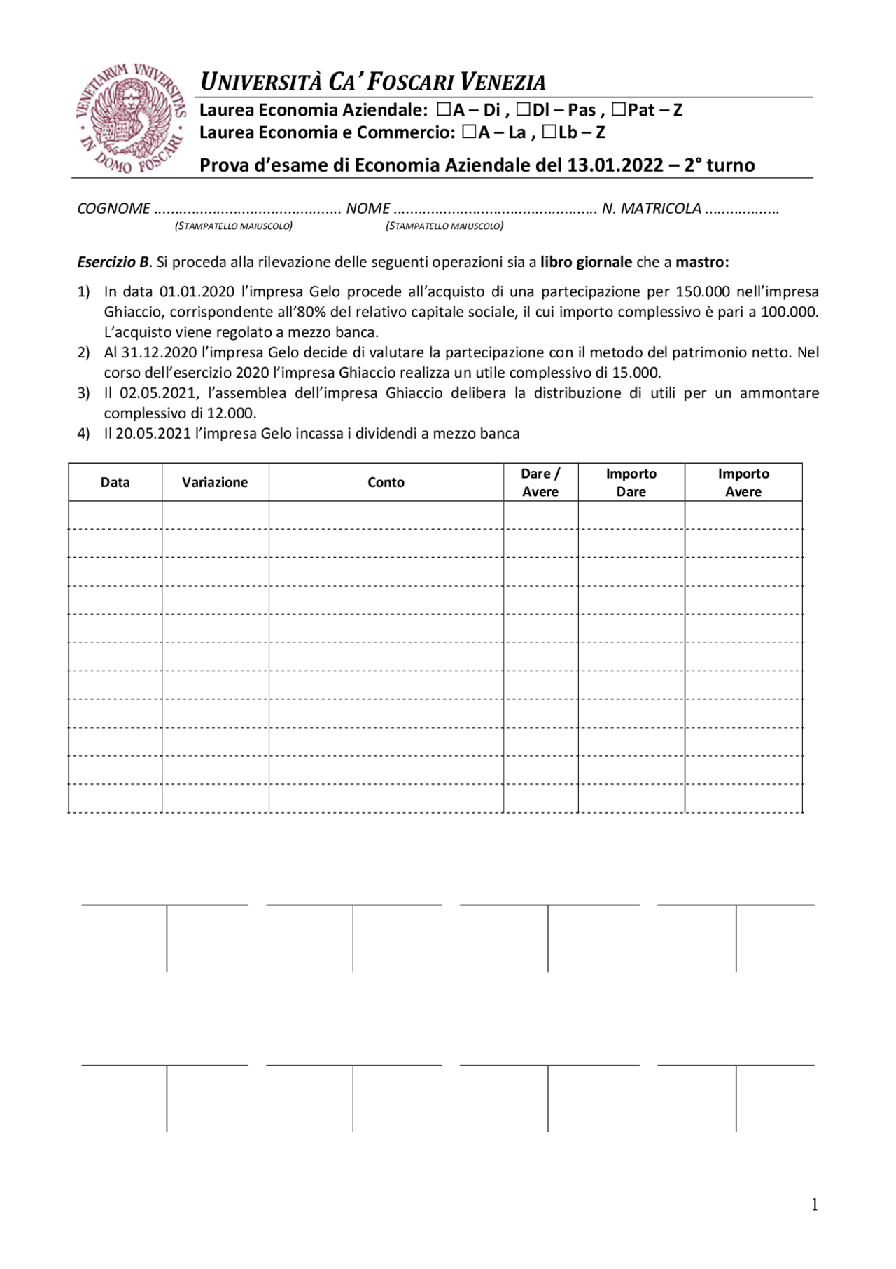 Economia Aziendale Esame Gennaio 2022 Docsity