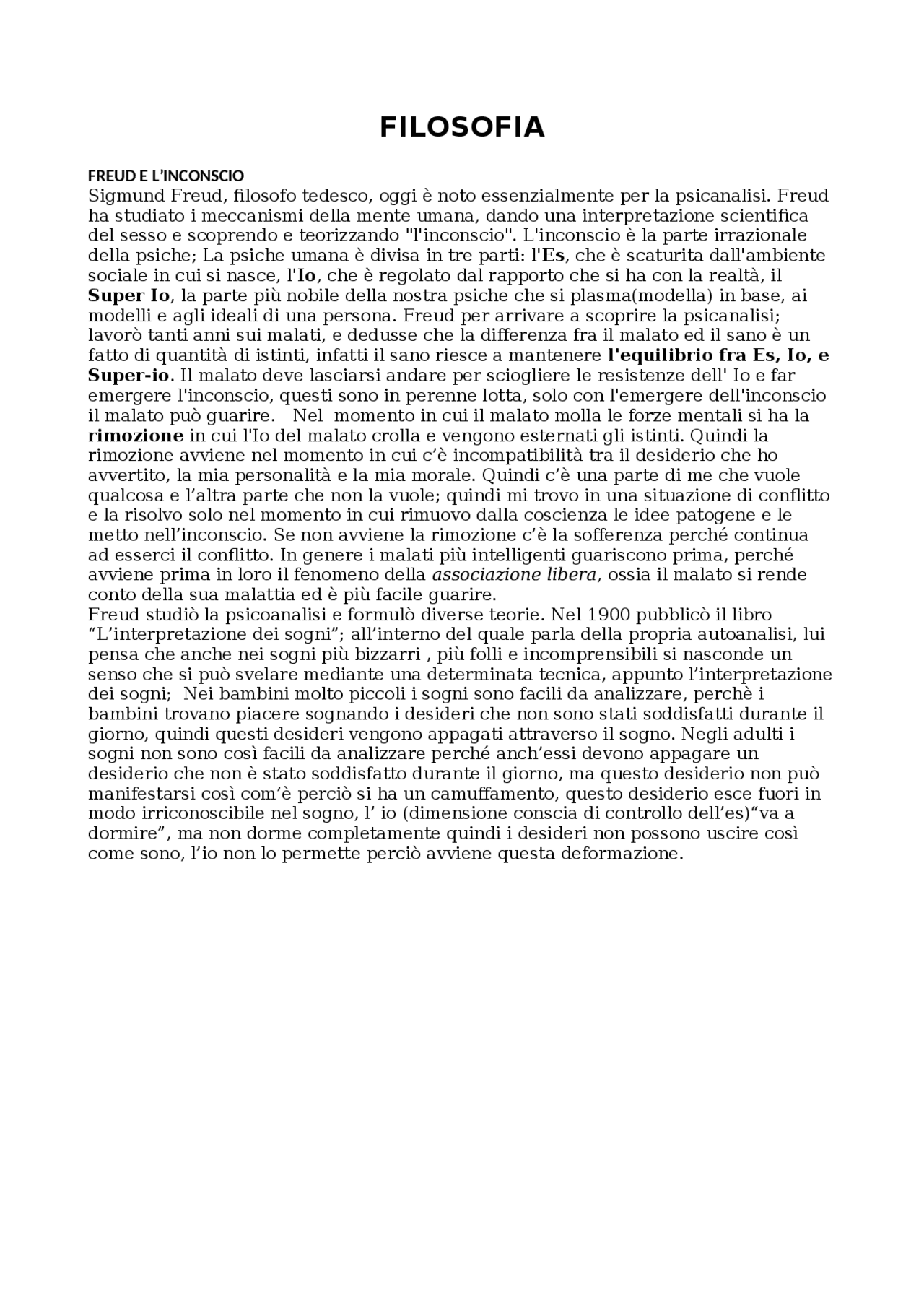Freud E Linconscio Docsity