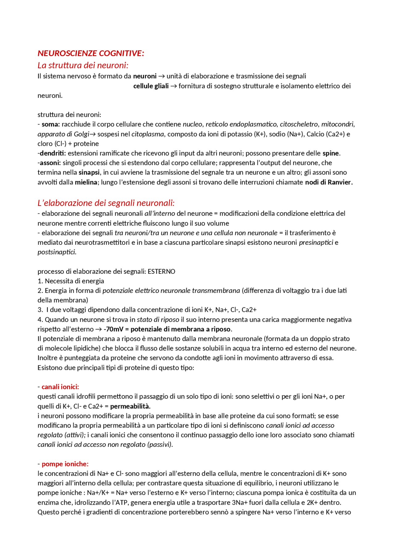 Riassunto Del Manuale Neuroscienze Cognitive Docsity