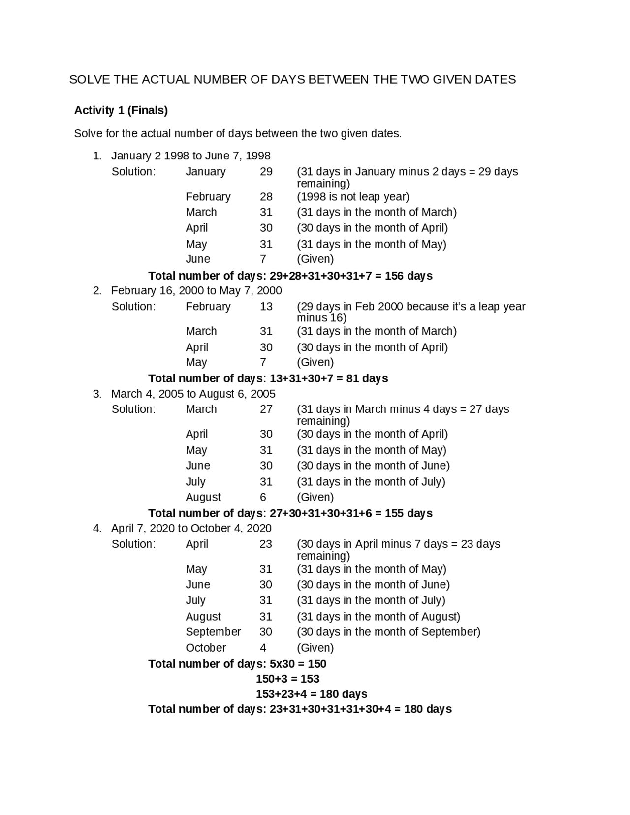 DAYS BETWEEN THE TWO GIVEN DATES - Docsity