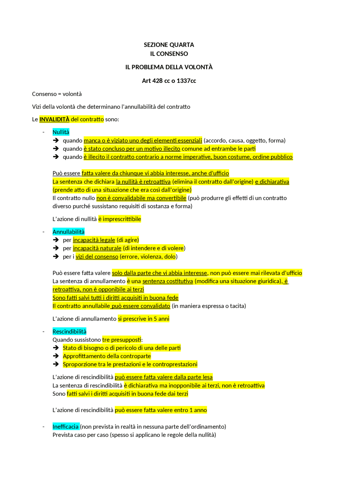 Riassunto relativo ai vizi del consenso nella conclusione del contratto ...