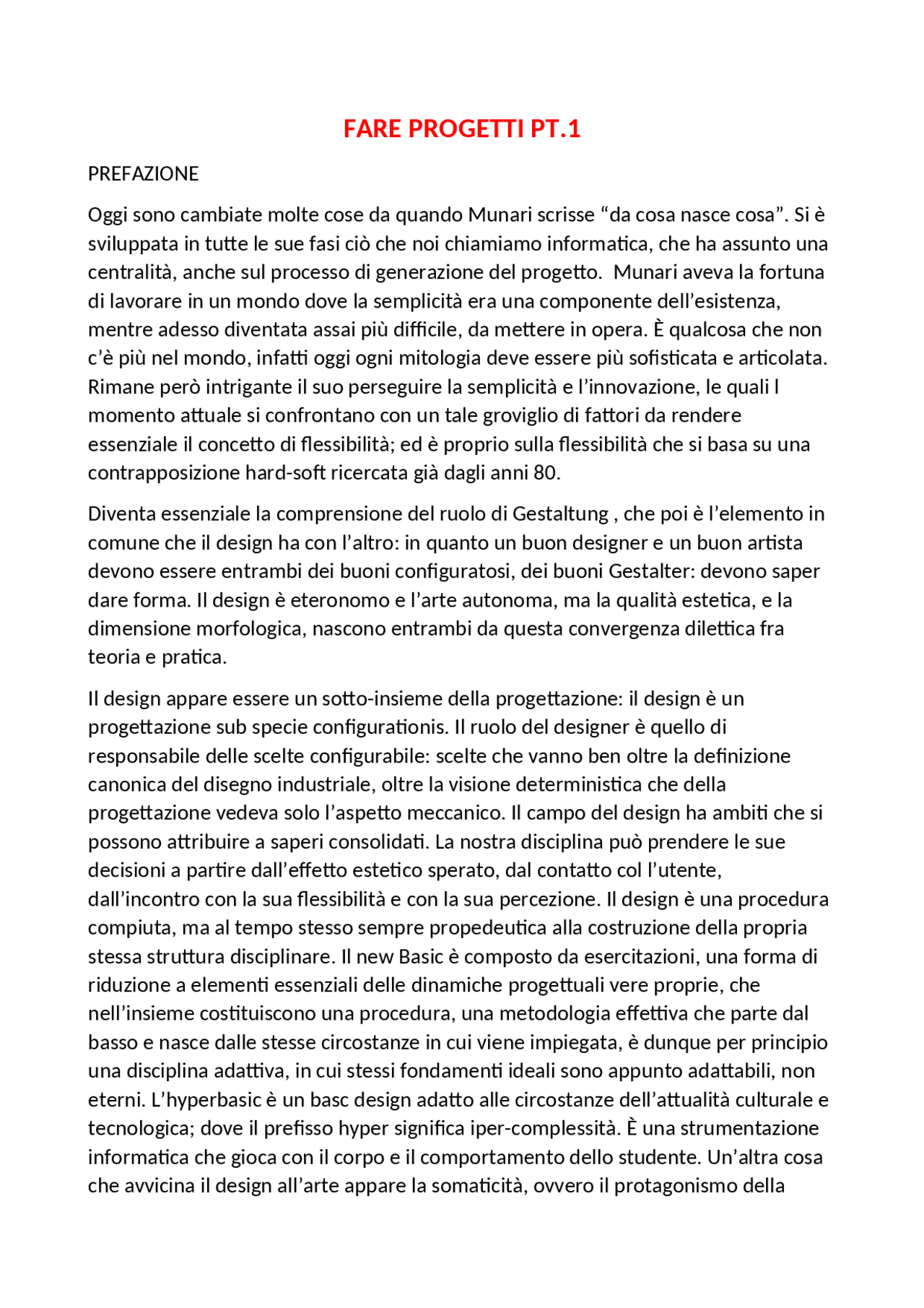 Riassunto Libro Fare Progetti Pt1 Docsity