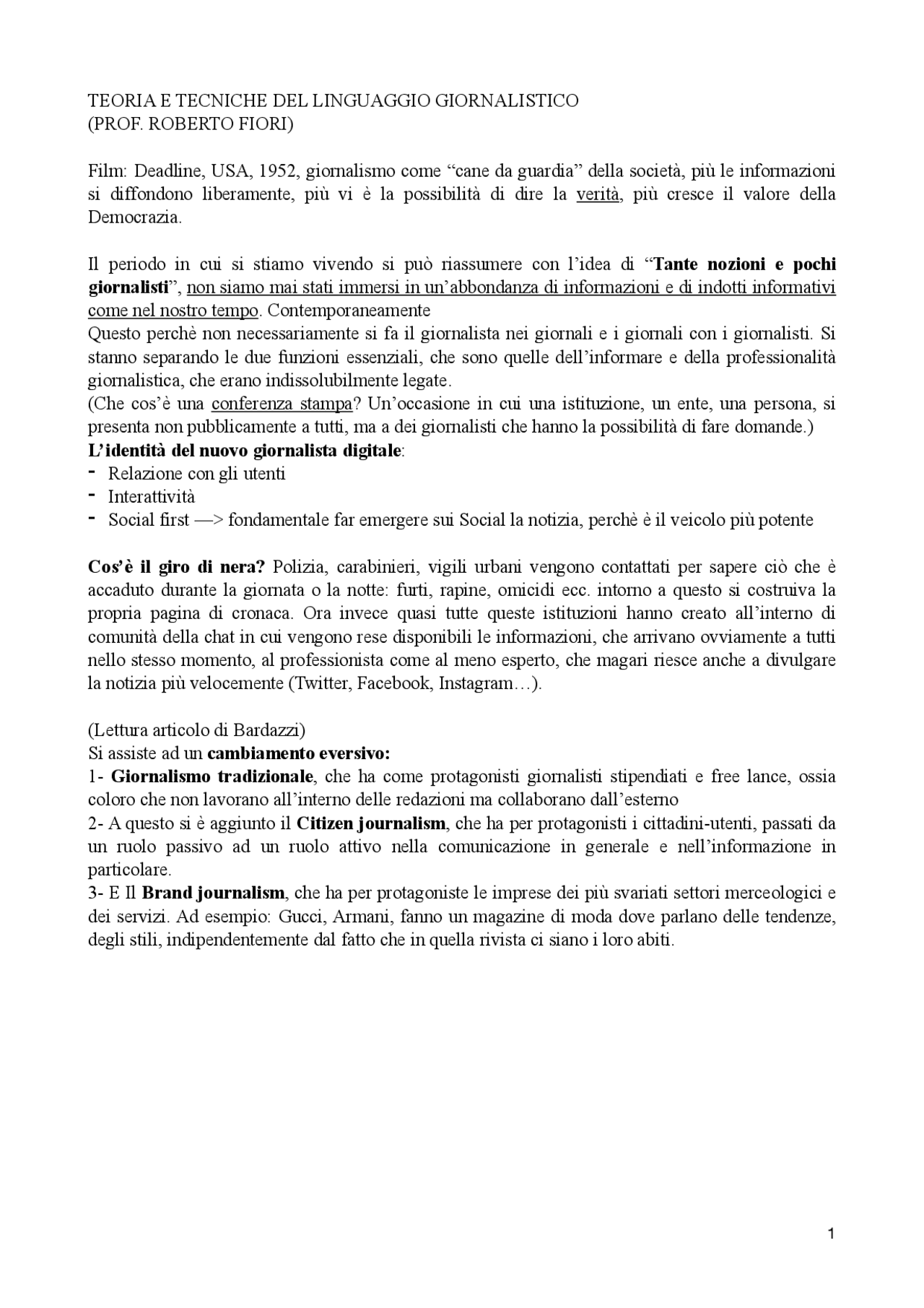 Teoria E Tecniche Del Linguaggio Giornalistico Docsity