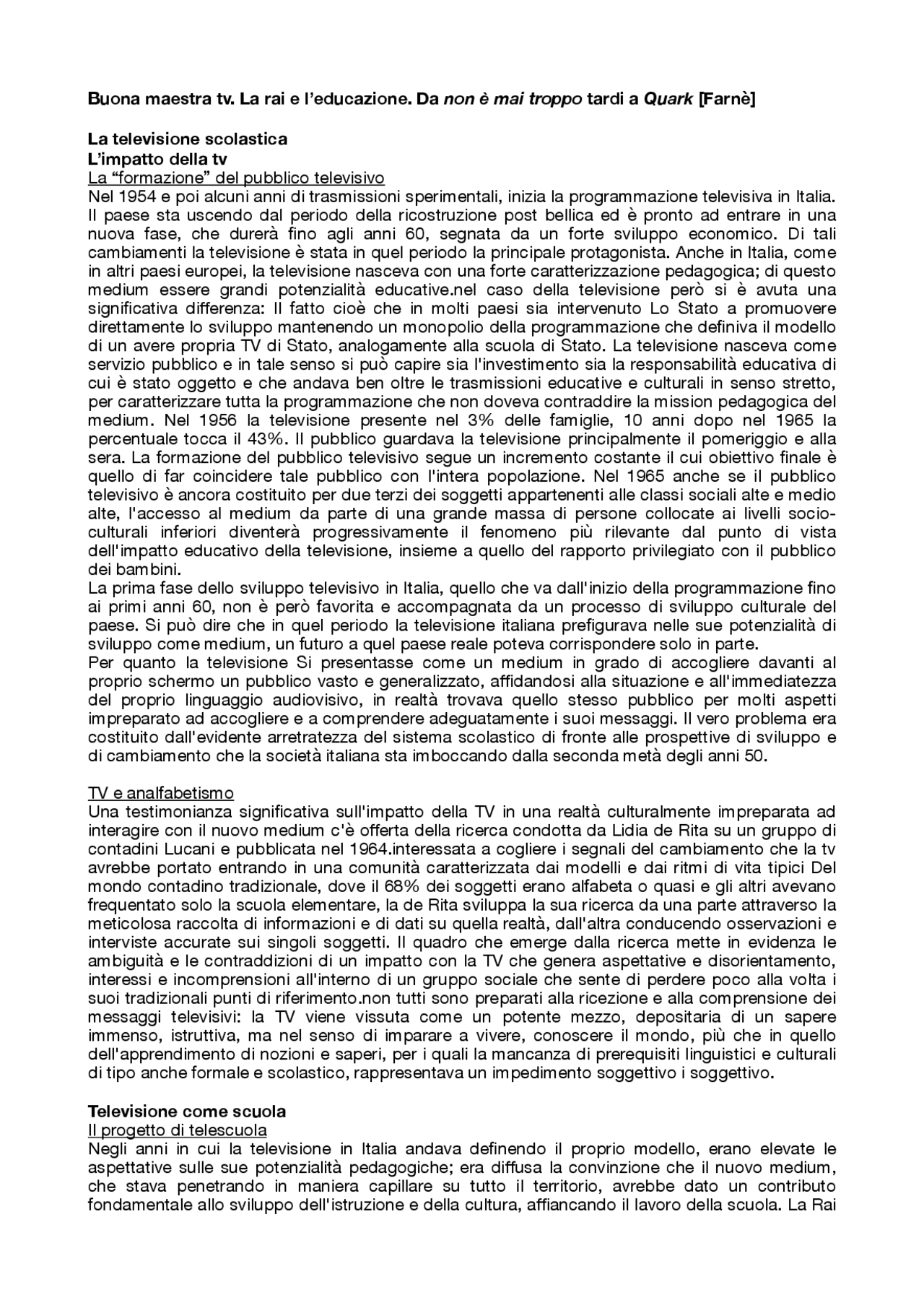 Riassunto Buona Maestra Tv Di Farnè Docsity