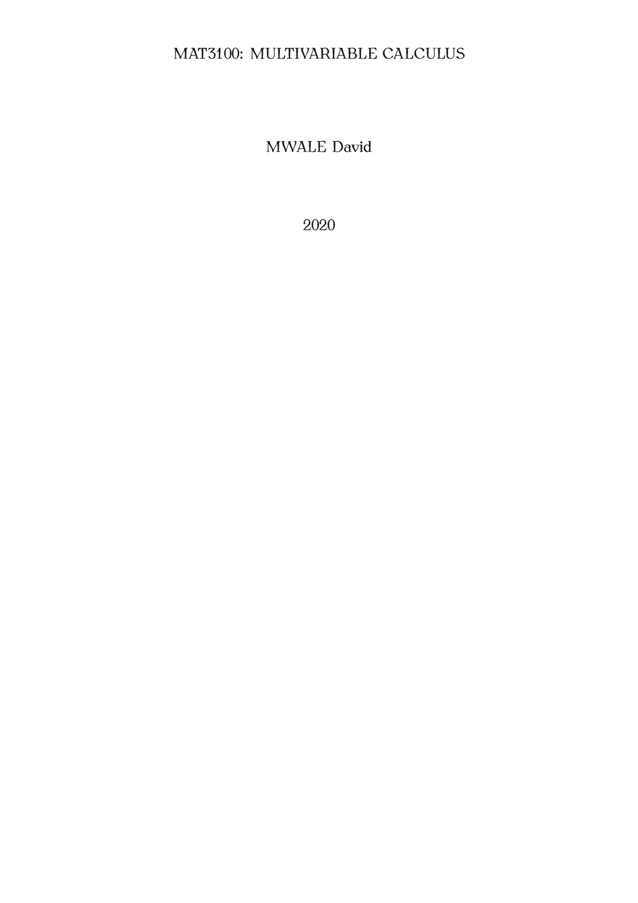 Mat 3100 Multi Variable Calculus Docsity