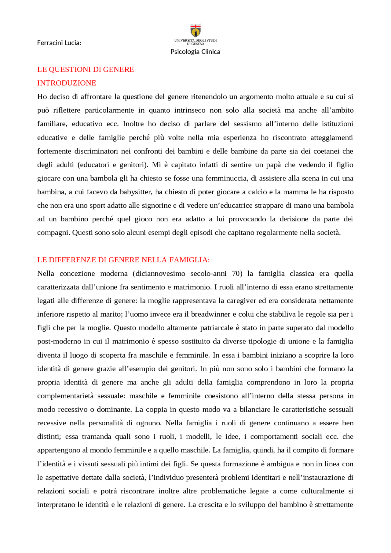 Psicologia Clinica E Differenze Di Genere Docsity