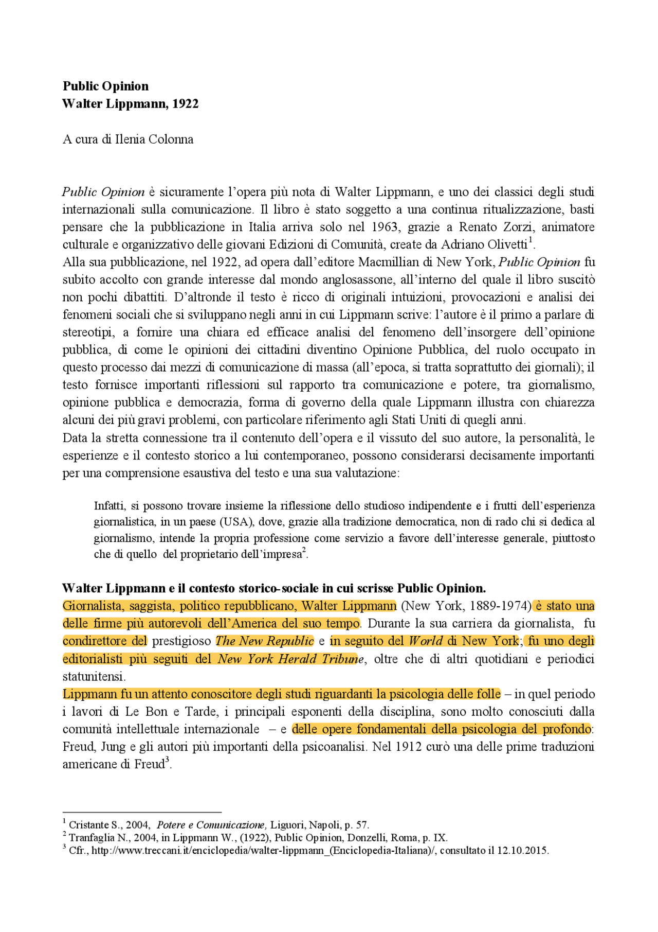 Public Opinion W Lippmann Docsity