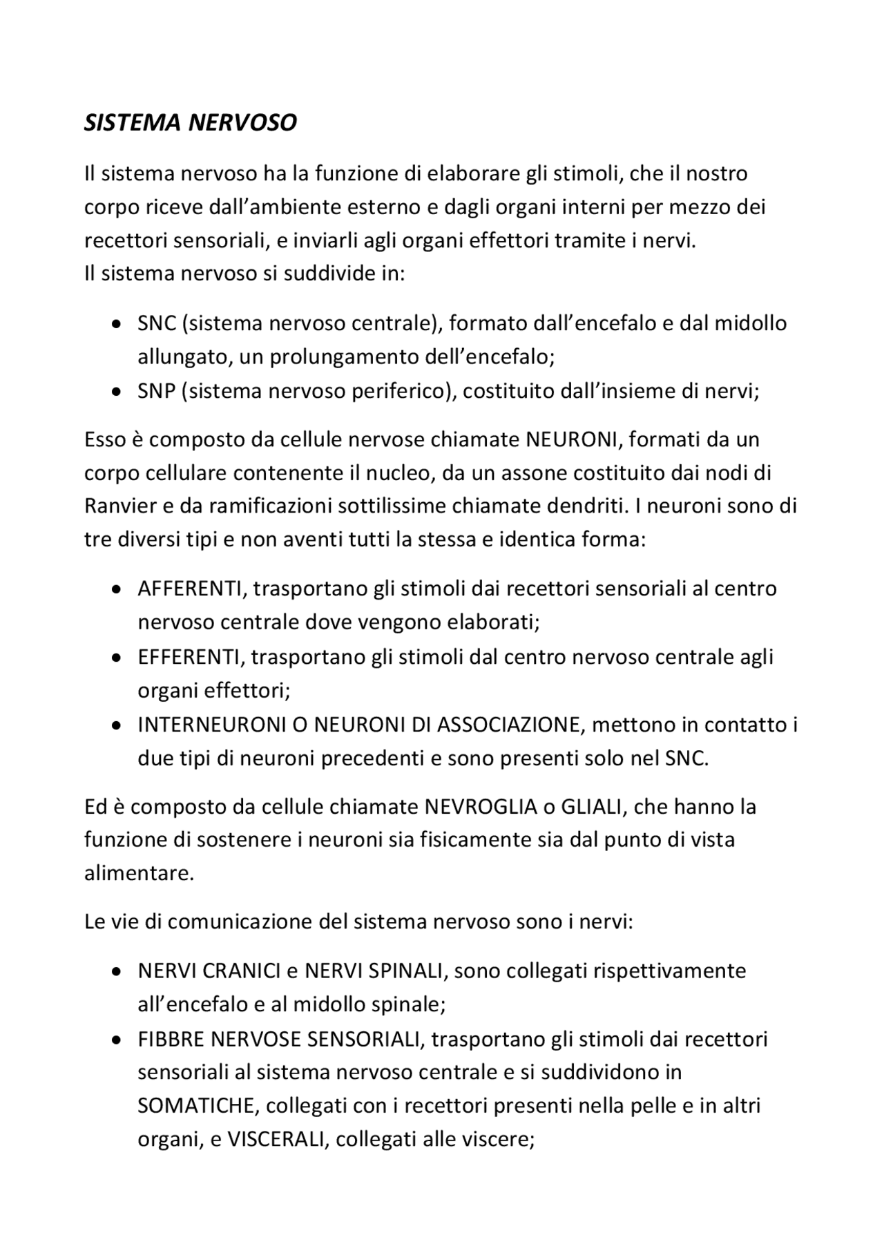 Sistema Nervoso Liceo Scientifico Docsity