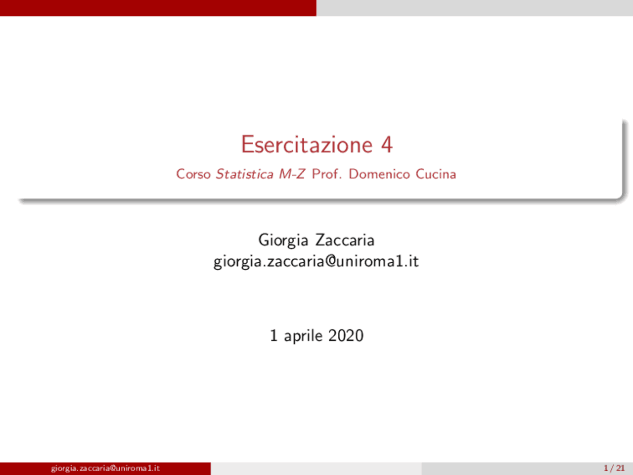 Esercitazione Statistica Docsity