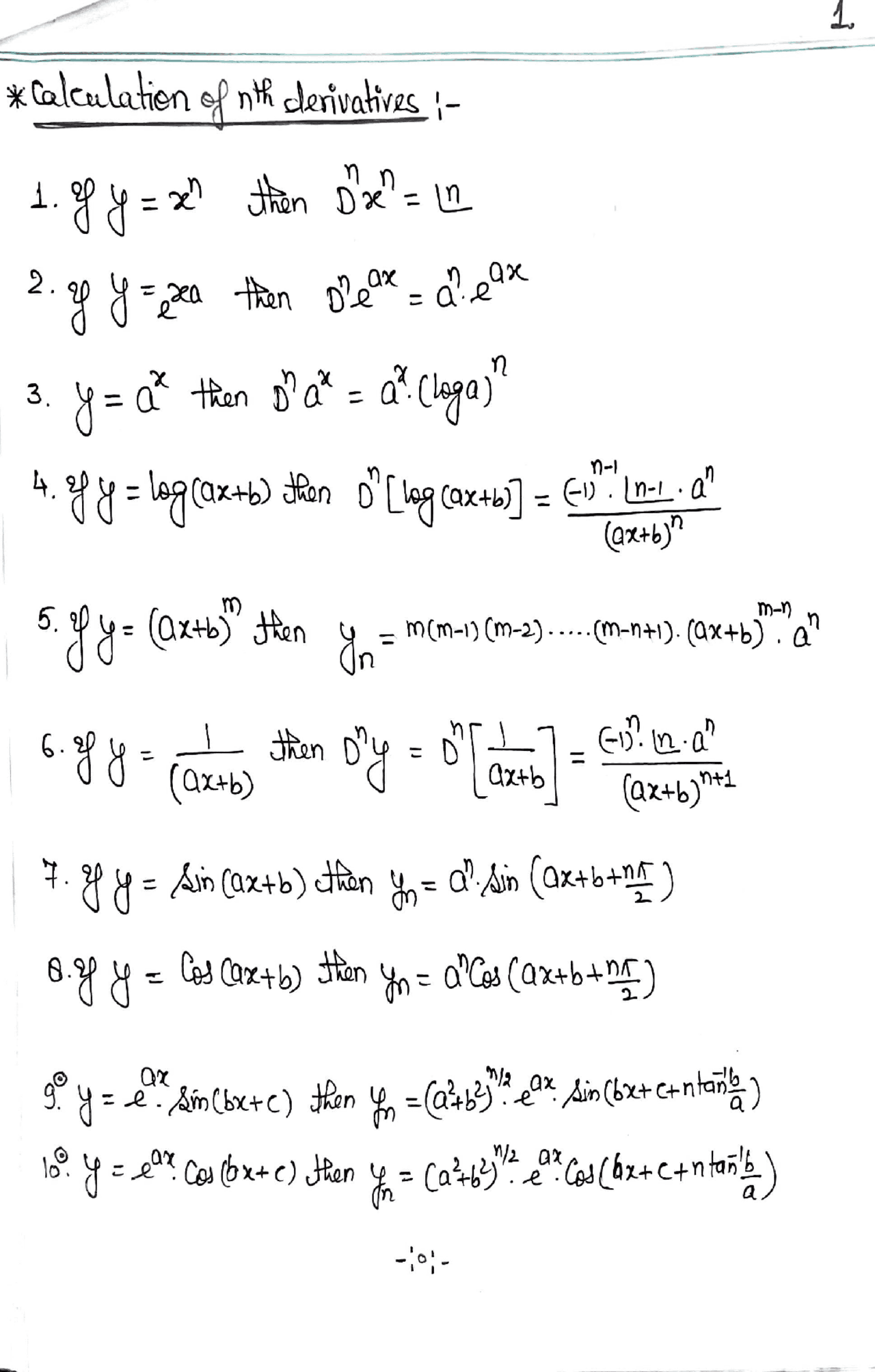 Differential Formulas List