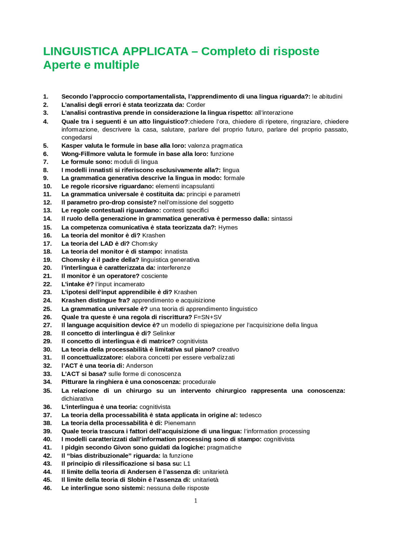 Linguistica Applicata Completo Di Risposte Aperte E Multiple