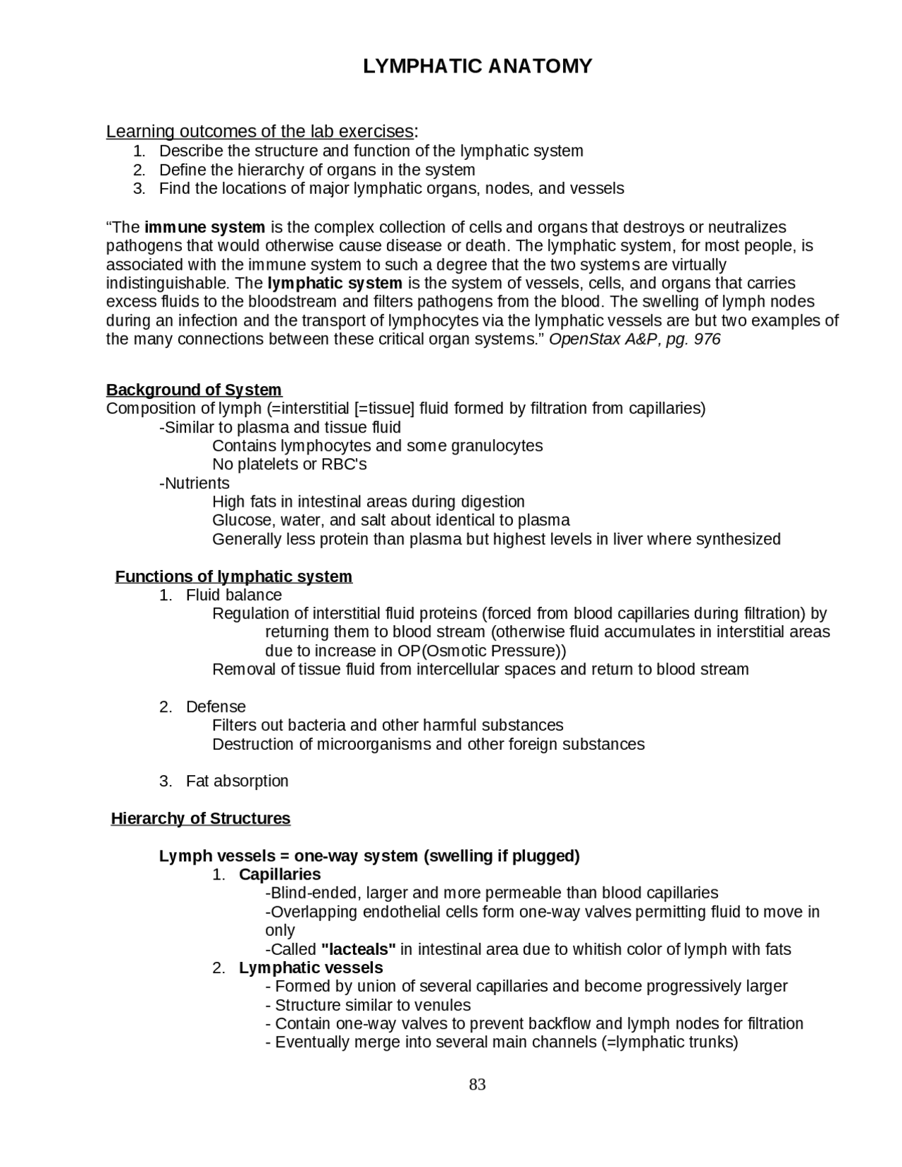 Laboratory Exercises On Anatomy Of Lymphatic System Docsity