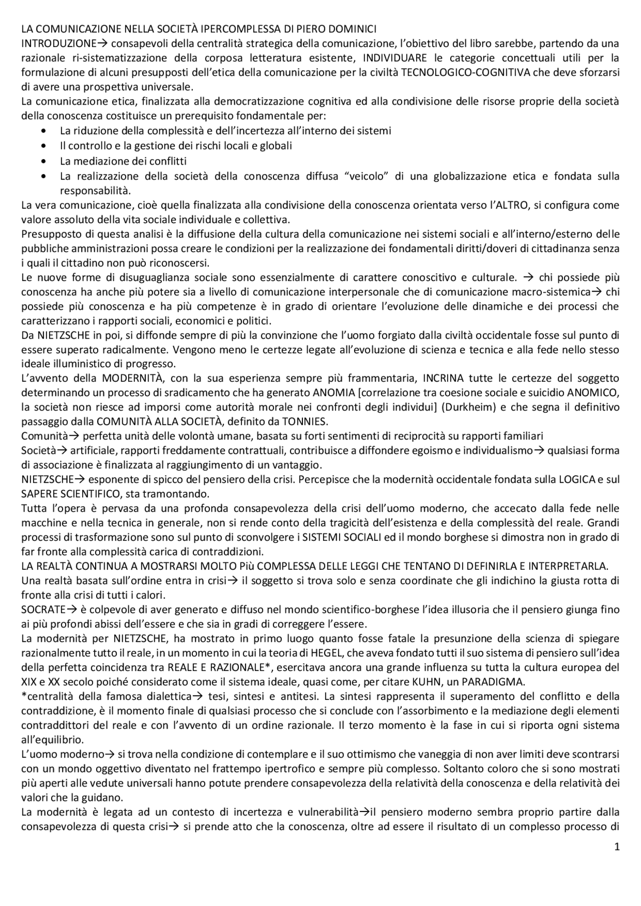Riassunto Comunicazione Nella Società Ipercomplessa Docsity