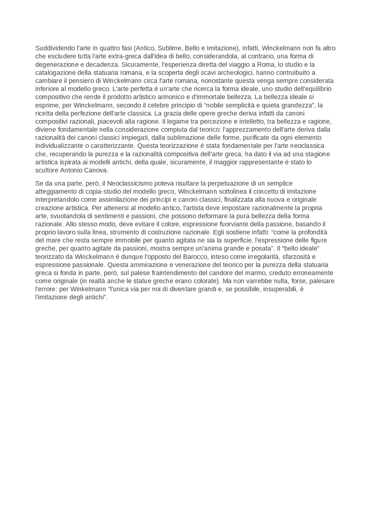 Winckelmann Neoclassicismo Docsity