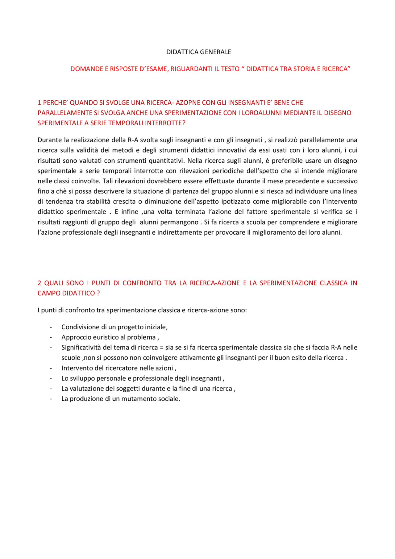 Didattica Generale Domande E Risposte Desame Docsity