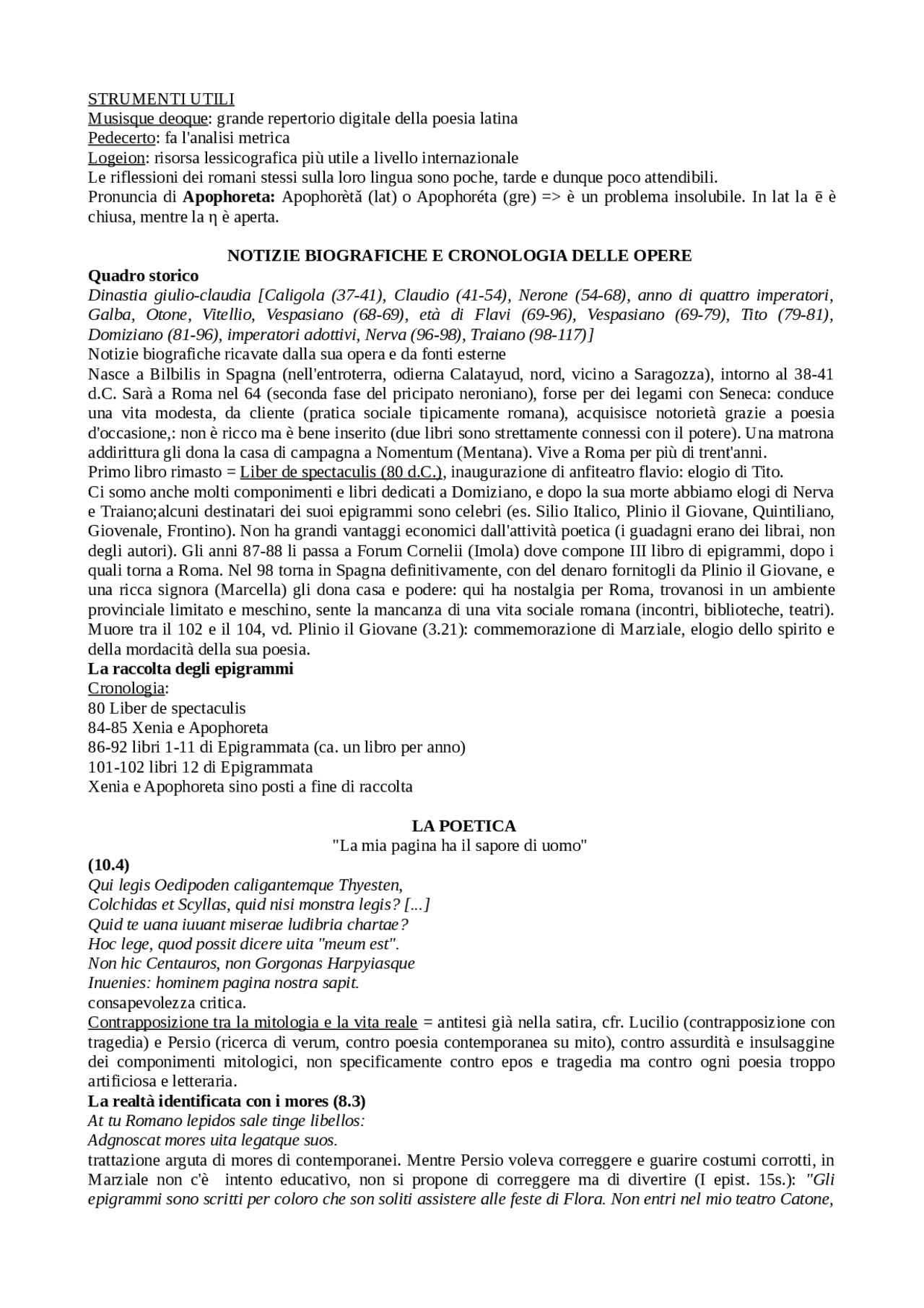 Appunti di letteratura Latina su marziale - Docsity