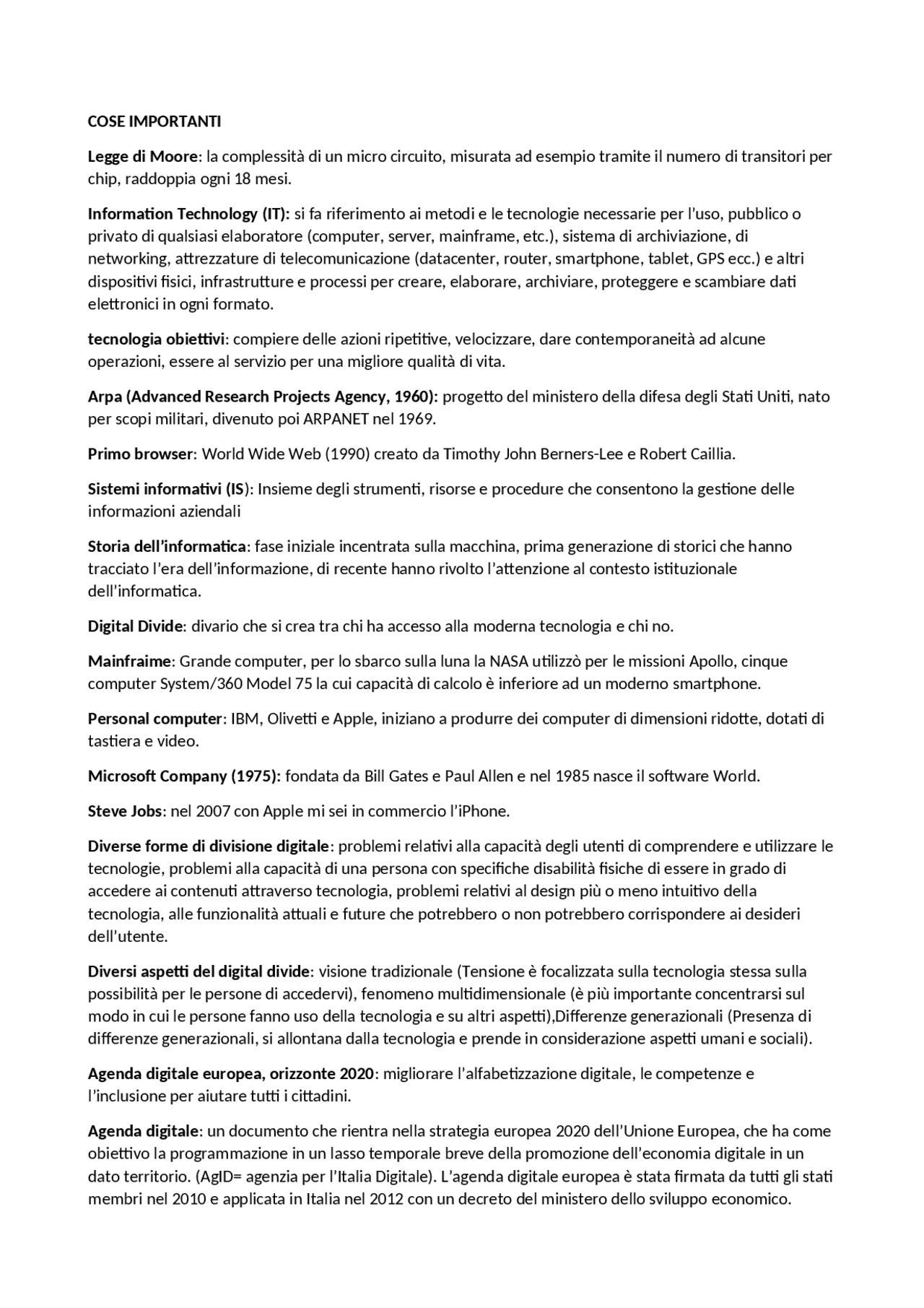 Sintesi In Parole Chiave Del Corso Docsity