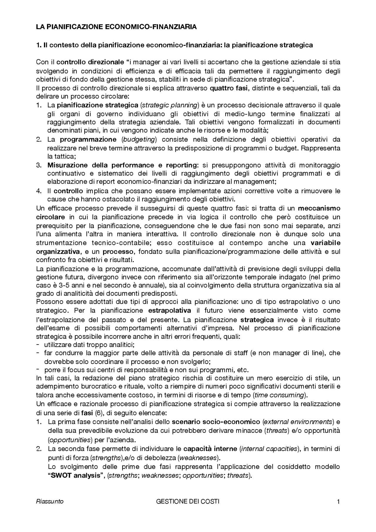 Controllo Di Gestione I Parte Docsity