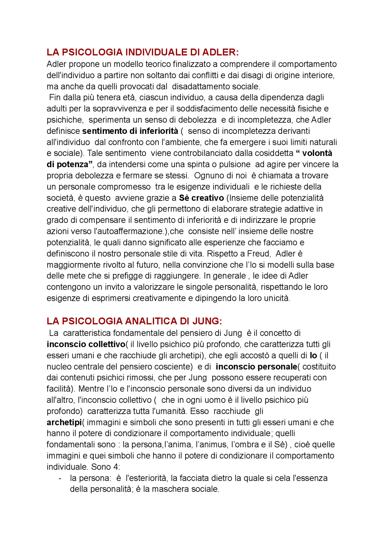LA PSICOLOGIA INDIVIDUALE DI ADLER: - Docsity