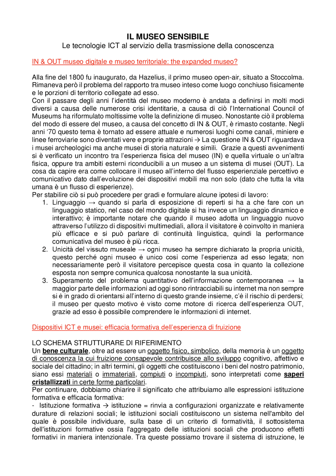 Riassunto Prima Parte Il Museo Sensibile Docsity