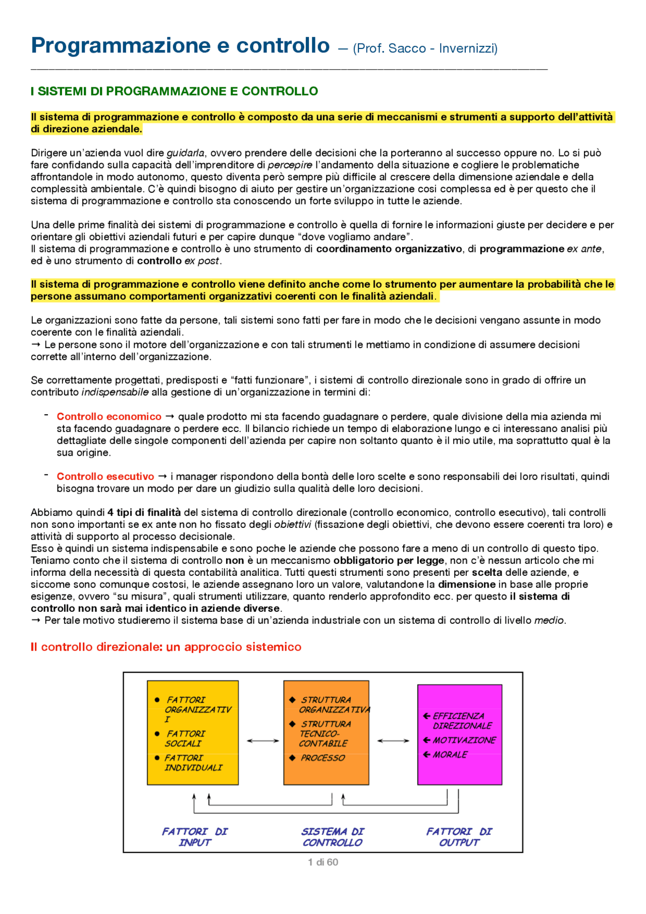 Dispensa di Programmazione e Controllo 1° e 2° parte completo di teoria e formule. - Docsity