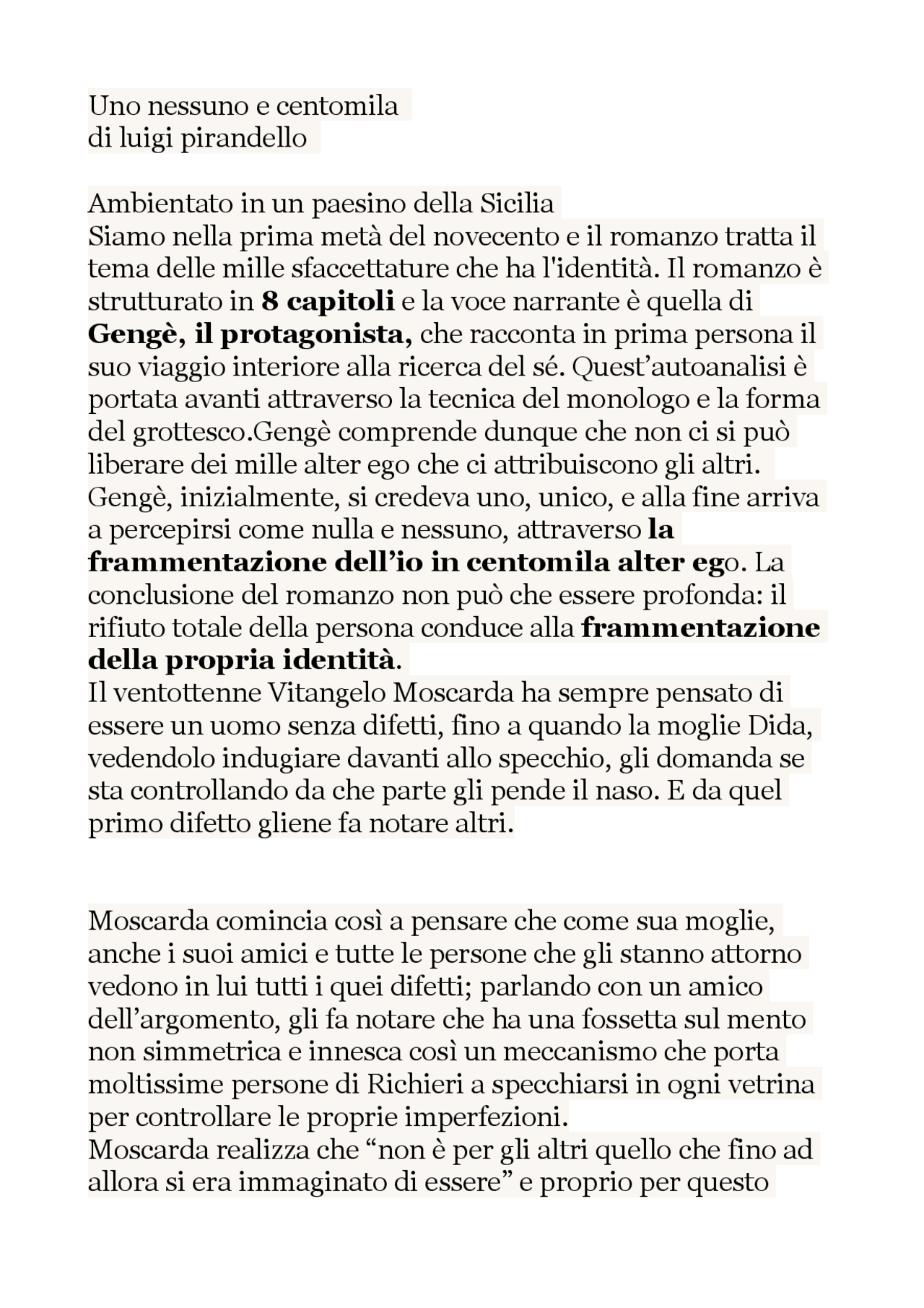 Riassunto Libro Uno Nessuno E Centomila Di Pirandello Luigi Docsity
