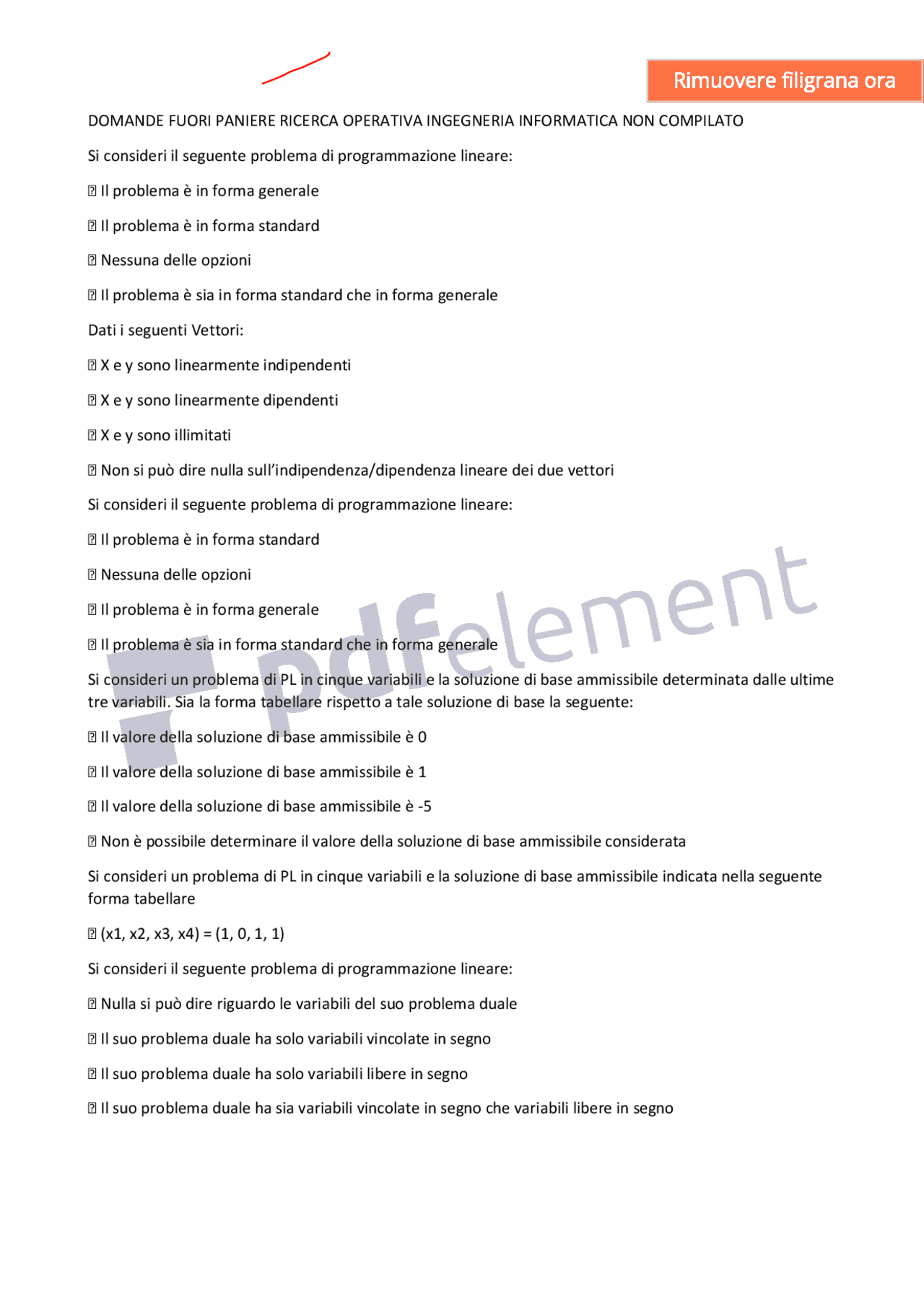 Fuori Paniere Ecampus 2021 Ricerca Operativa Facoltà Ingegneria