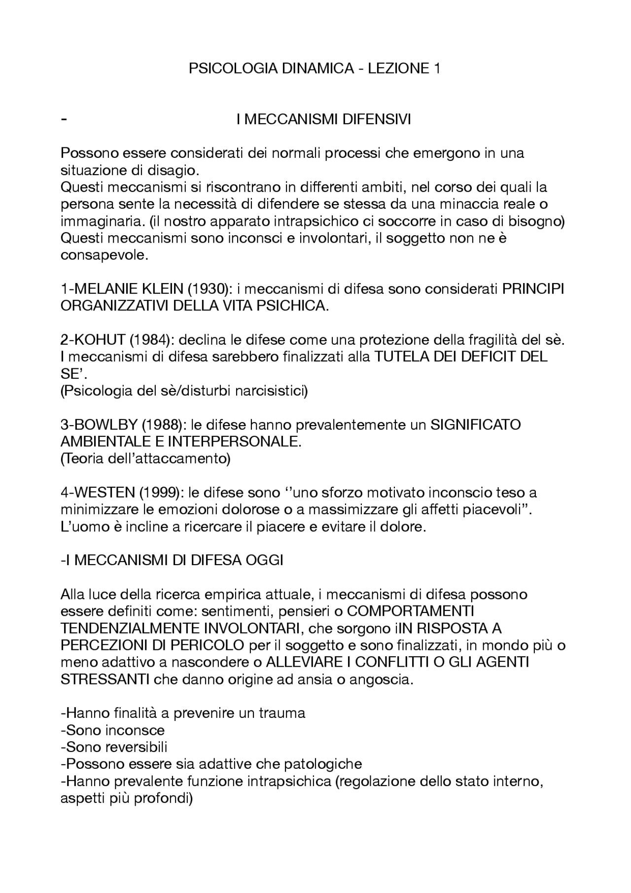 Appunti Di Psicologia Dinamica Docsity
