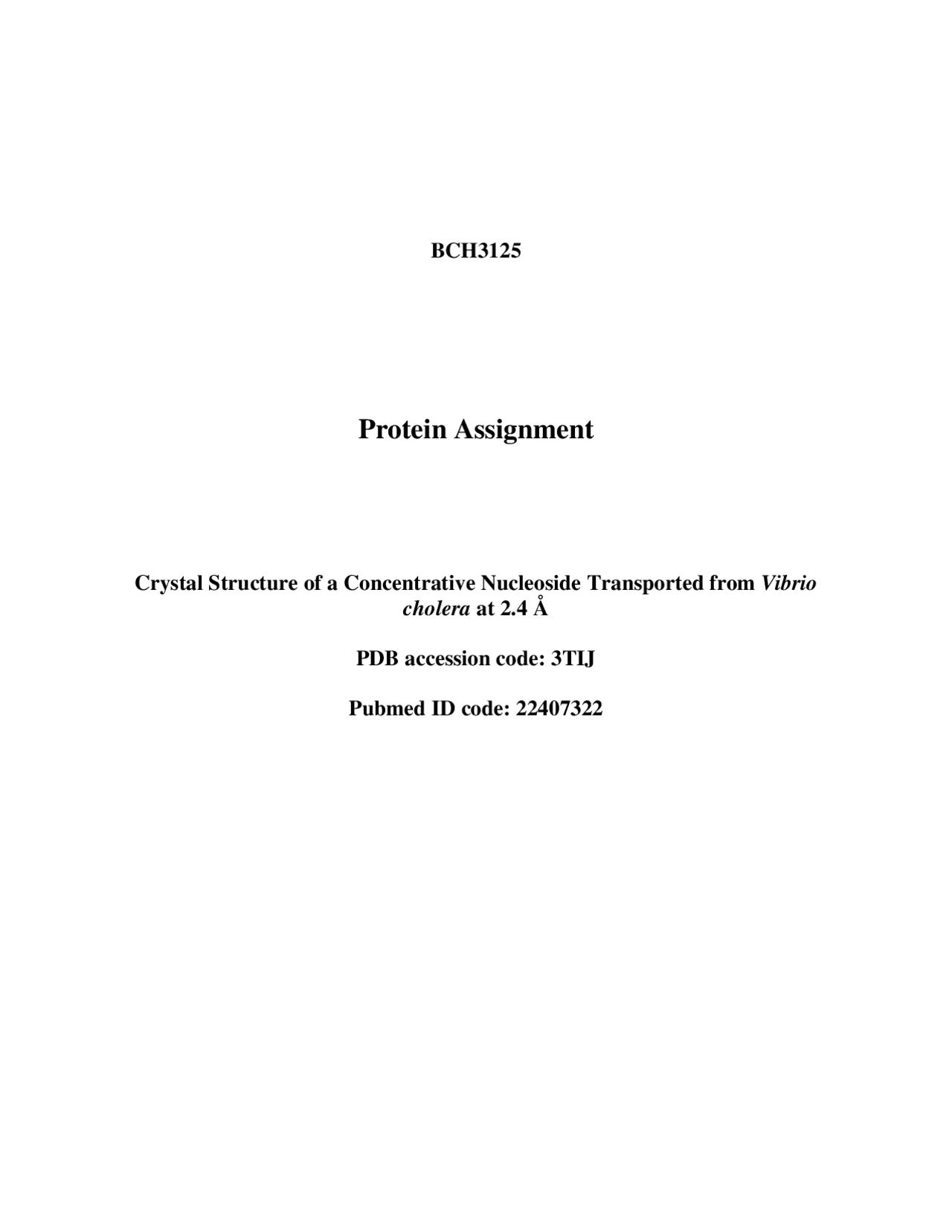 Bch 3125 Homework Assignment Protein Structure And Function Docsity