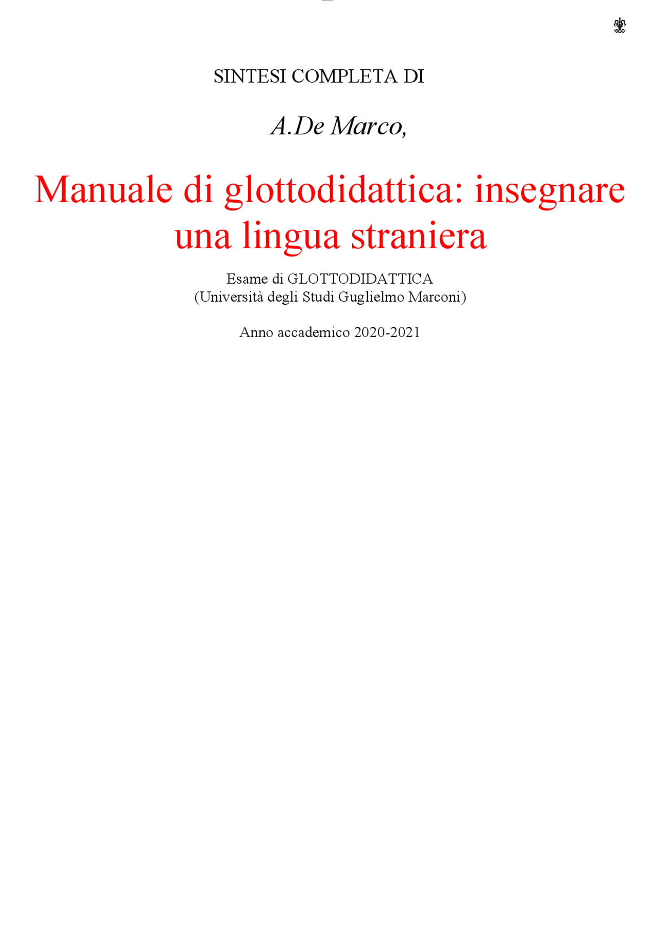 A De Marco Manuale Di Glottodidattica Insegnare Una Lingua Straniera