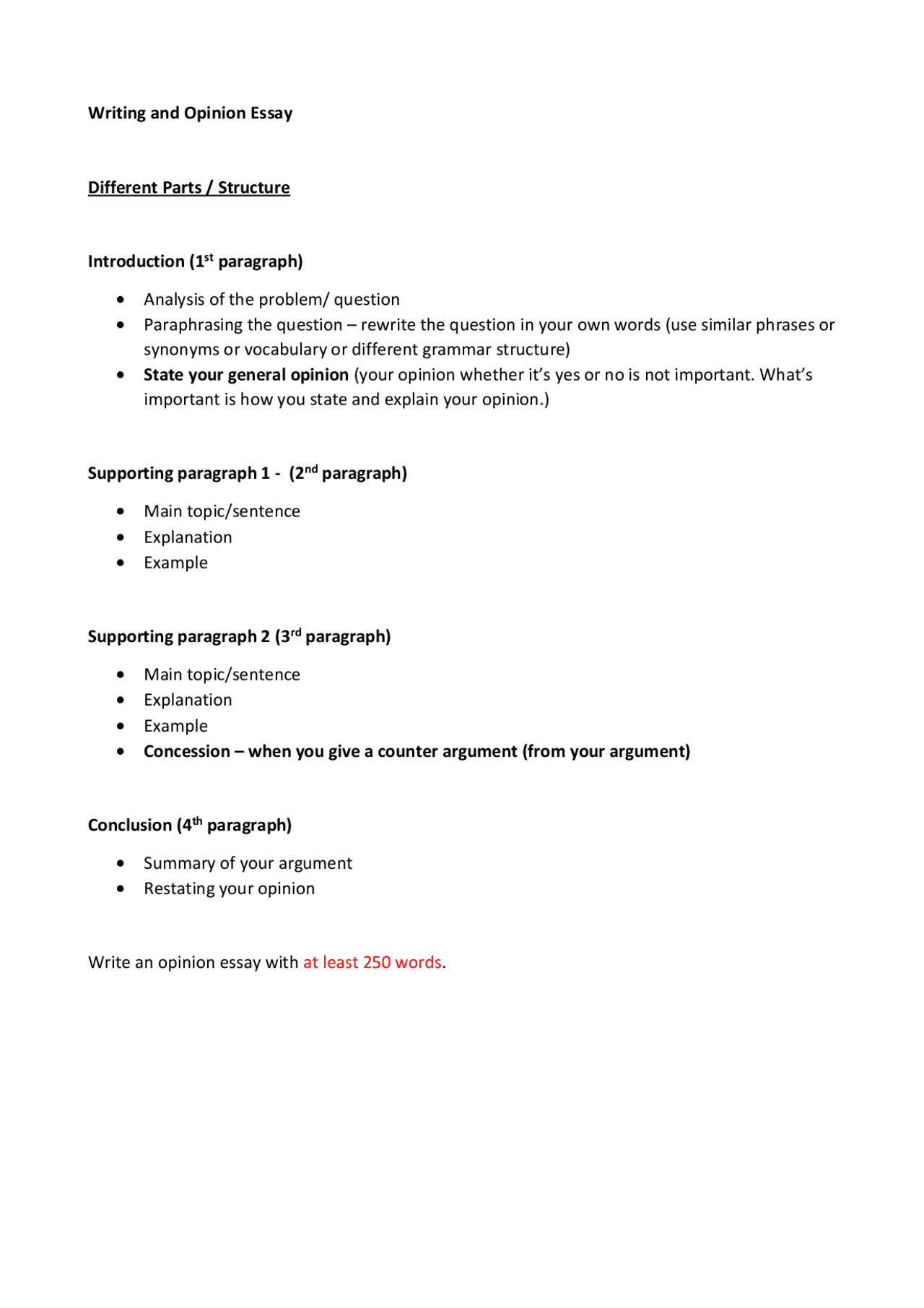 Structure of an Opinion essay - Docsity