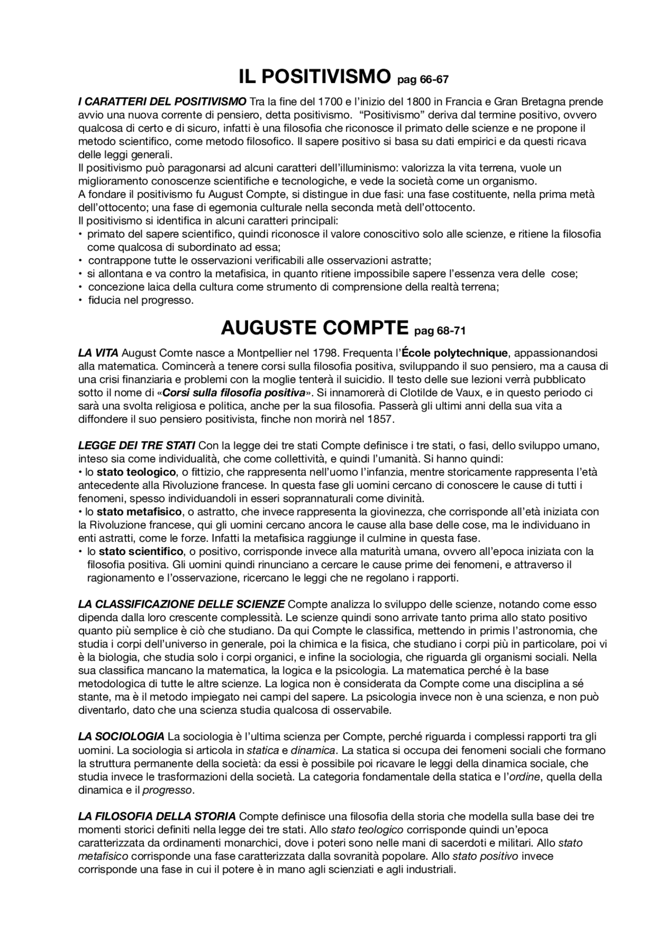 Appunti Su Positivismo August Comte E Feuerbach Docsity