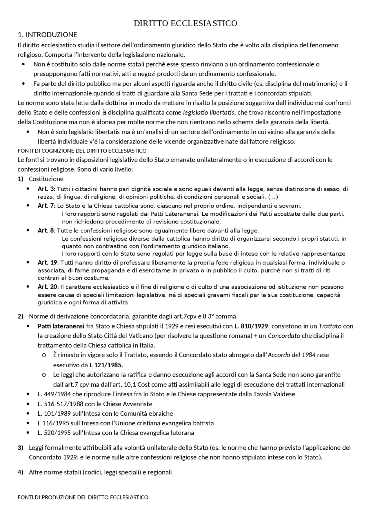 Riassunto Diritto Ecclesiastico Docsity