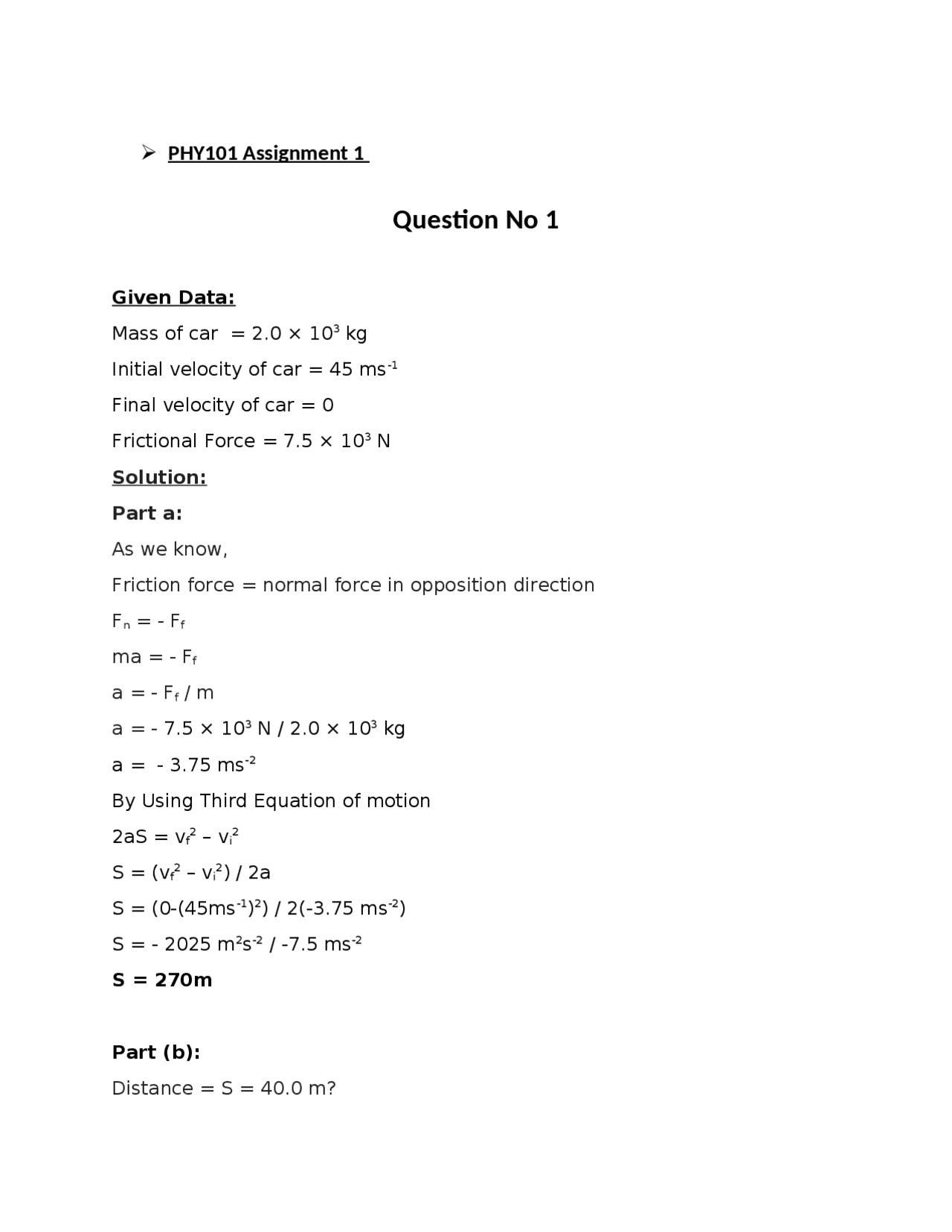 Physics Assignment 1st Smester Bscs Docsity