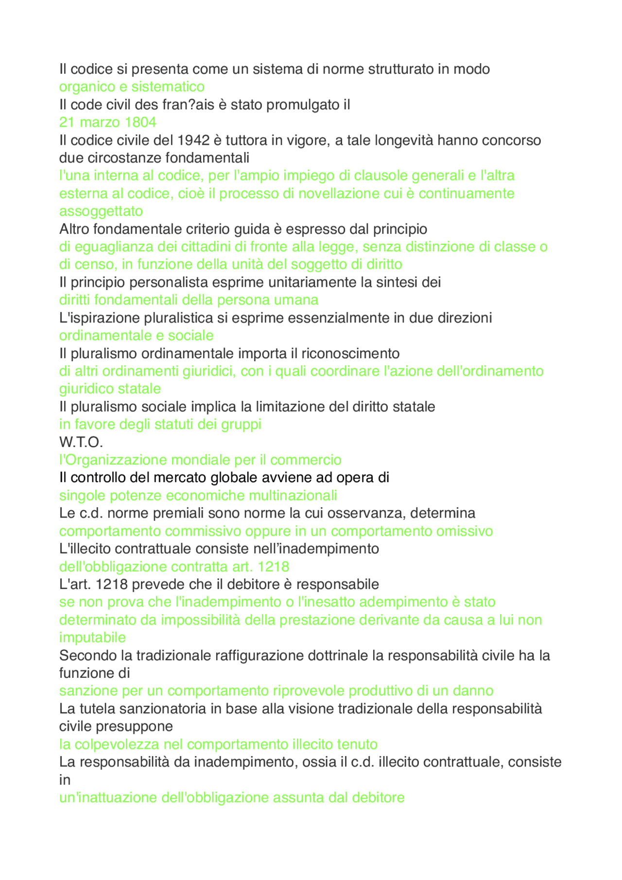 Soluzioni Diritto Per Esame Docsity