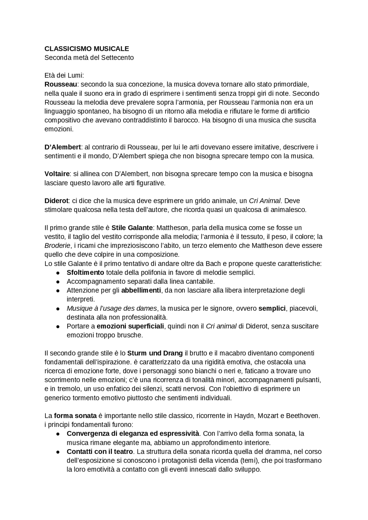 Appunti Classicismo Musicale Docsity