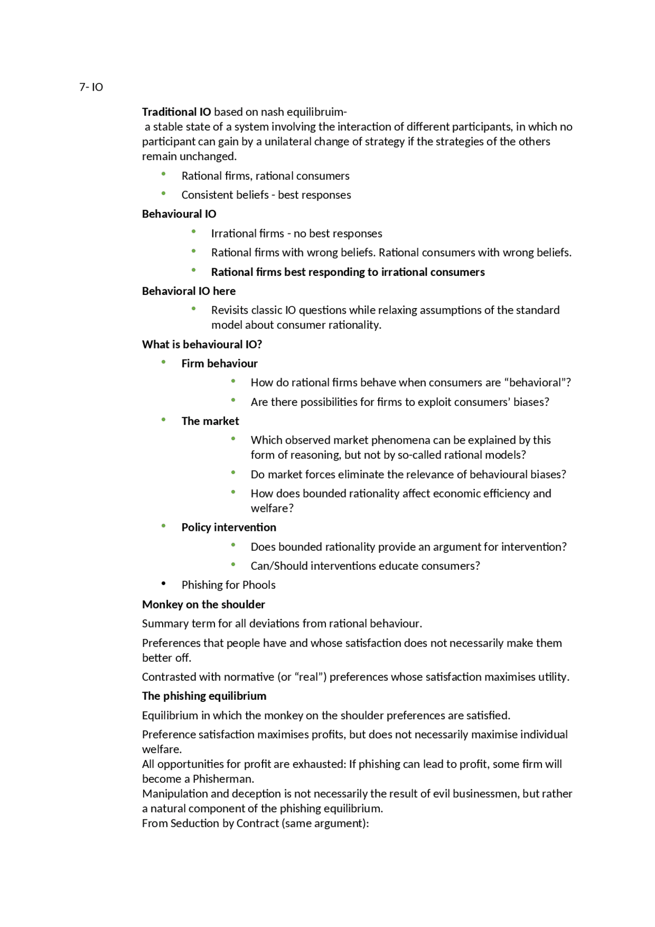 Industrial Organisation Lecture Notes Behavioural Econ Docsity