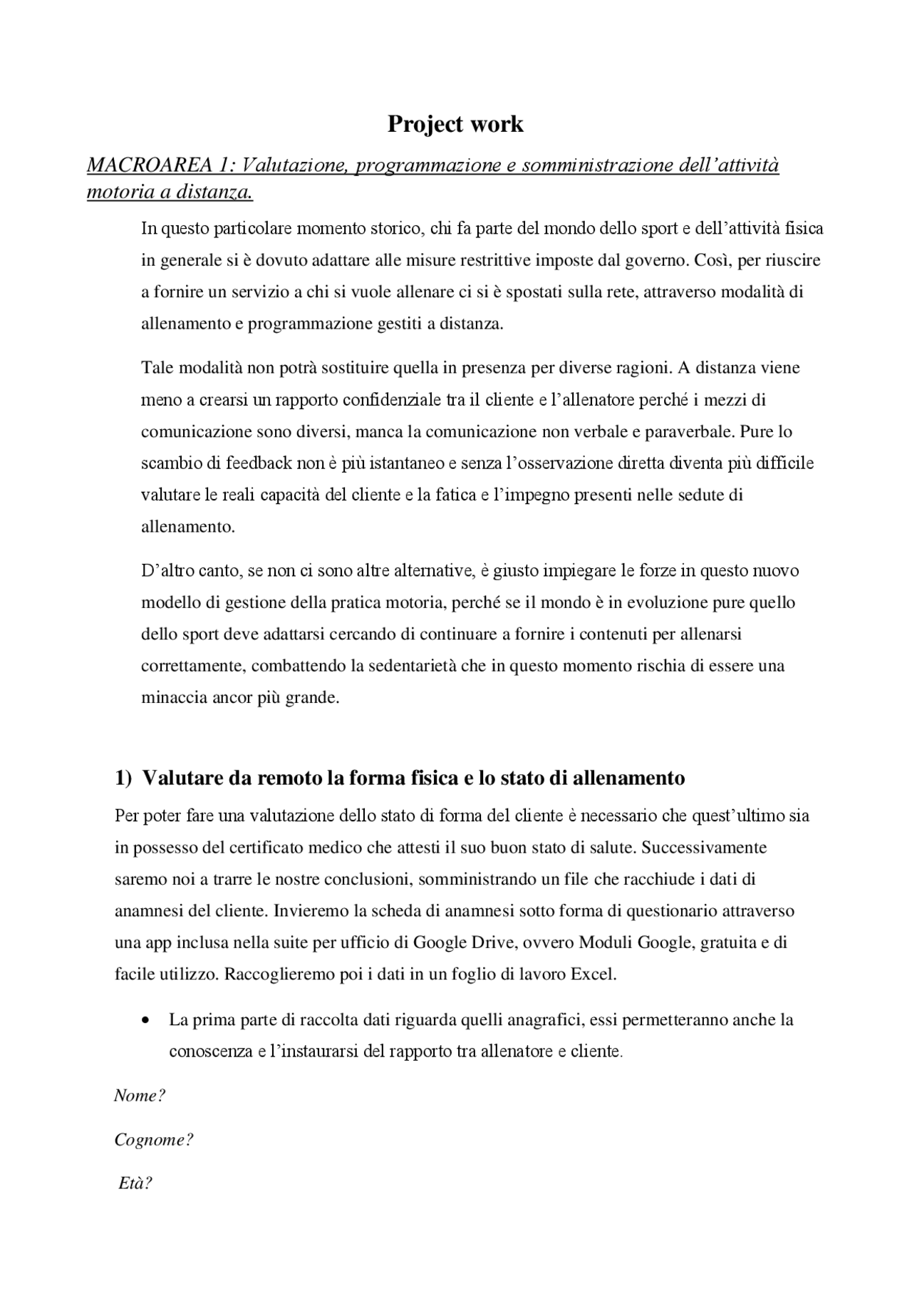 Project Work Tirocinio Unipegaso L 22 Docsity