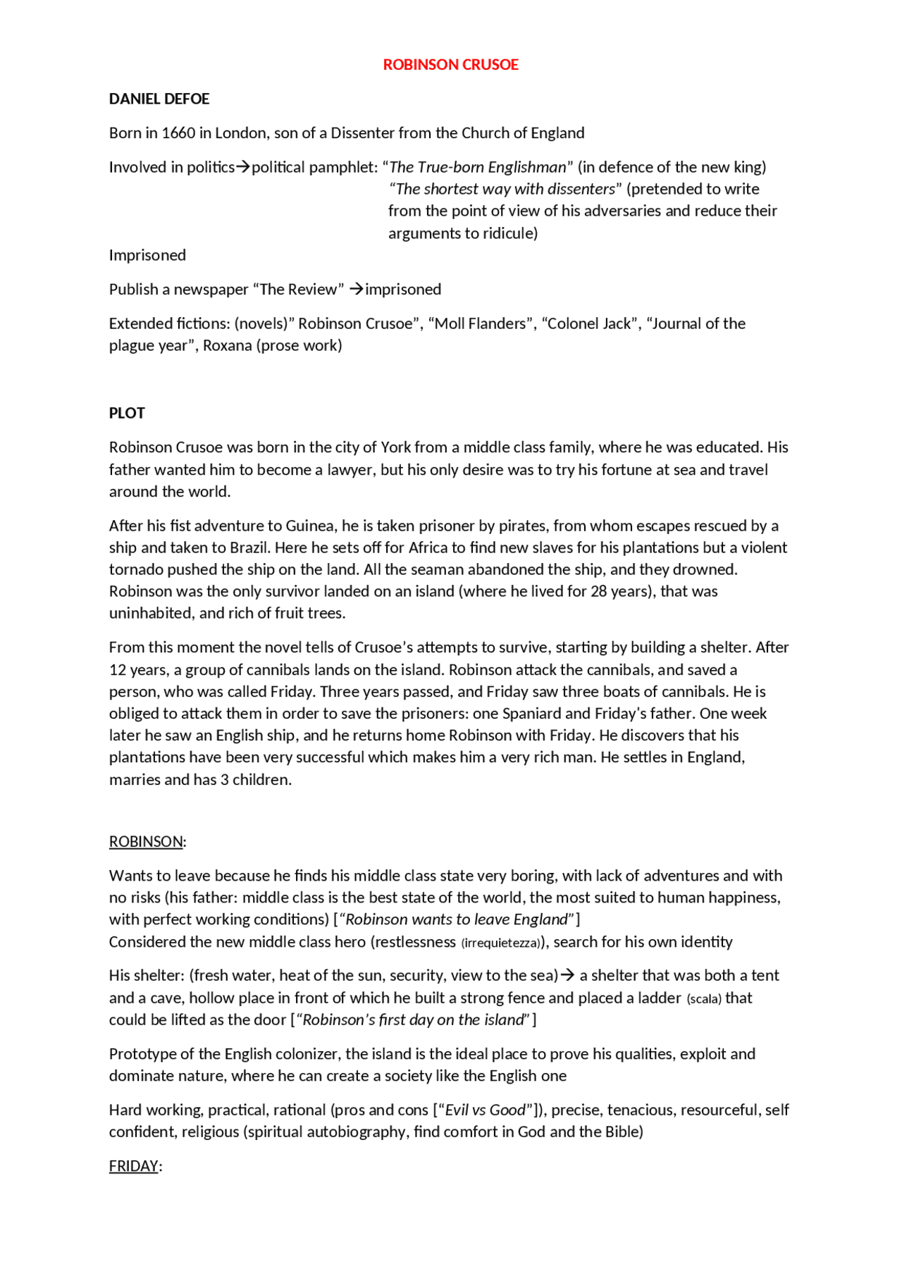 Robinson Crusoe Analysis Docsity